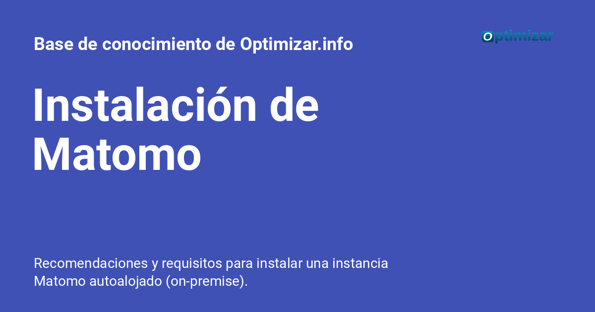 Instalación de Matomo - Base de conocimiento de Optimizar.info